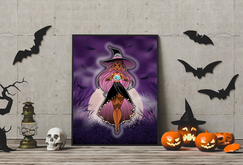 Halloween Poster Halloween Printable Cartoon Witch Decor | Etsy