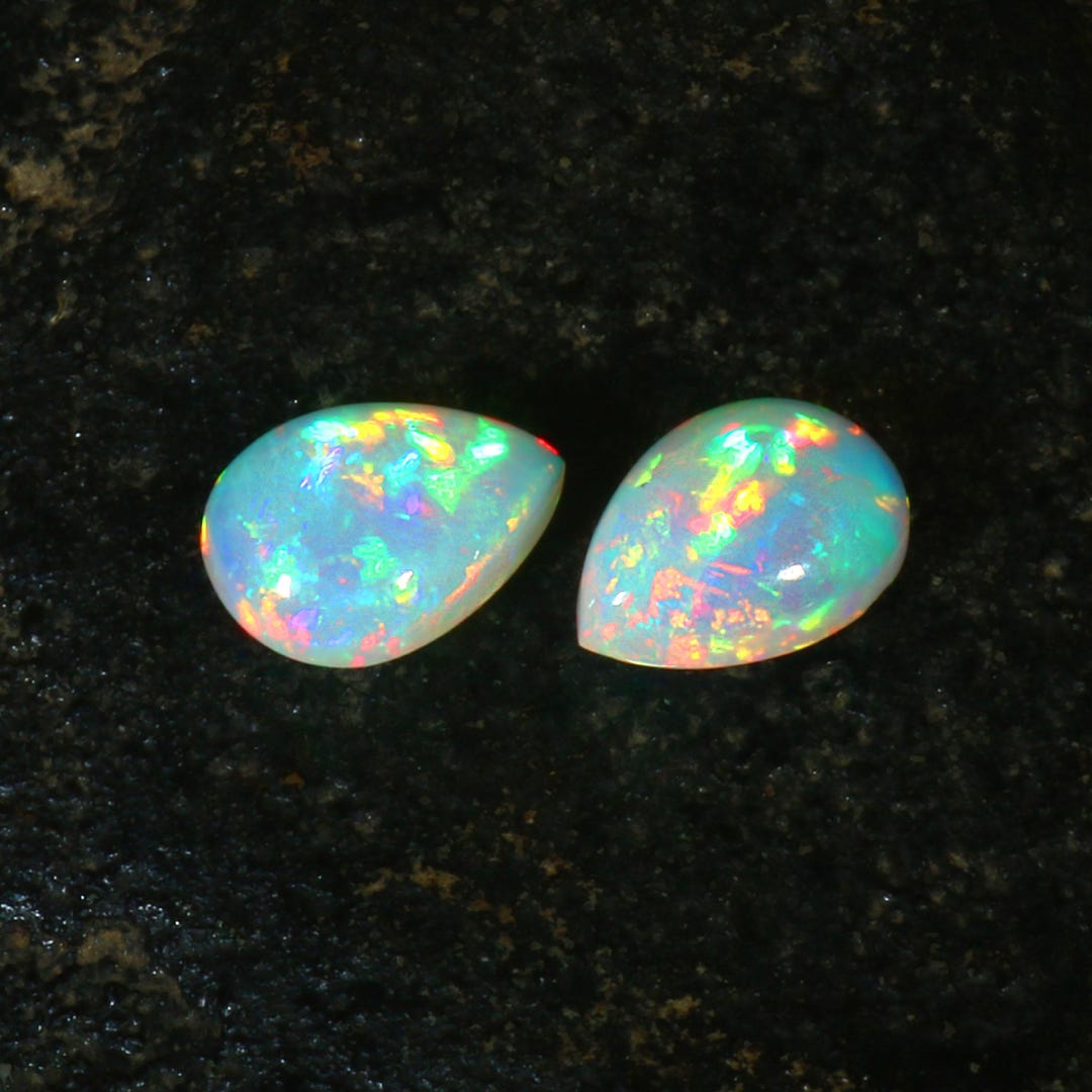 7 Carats Ethiopian Blue Fire Opal Pair, High Quality Pear Cabochon ...