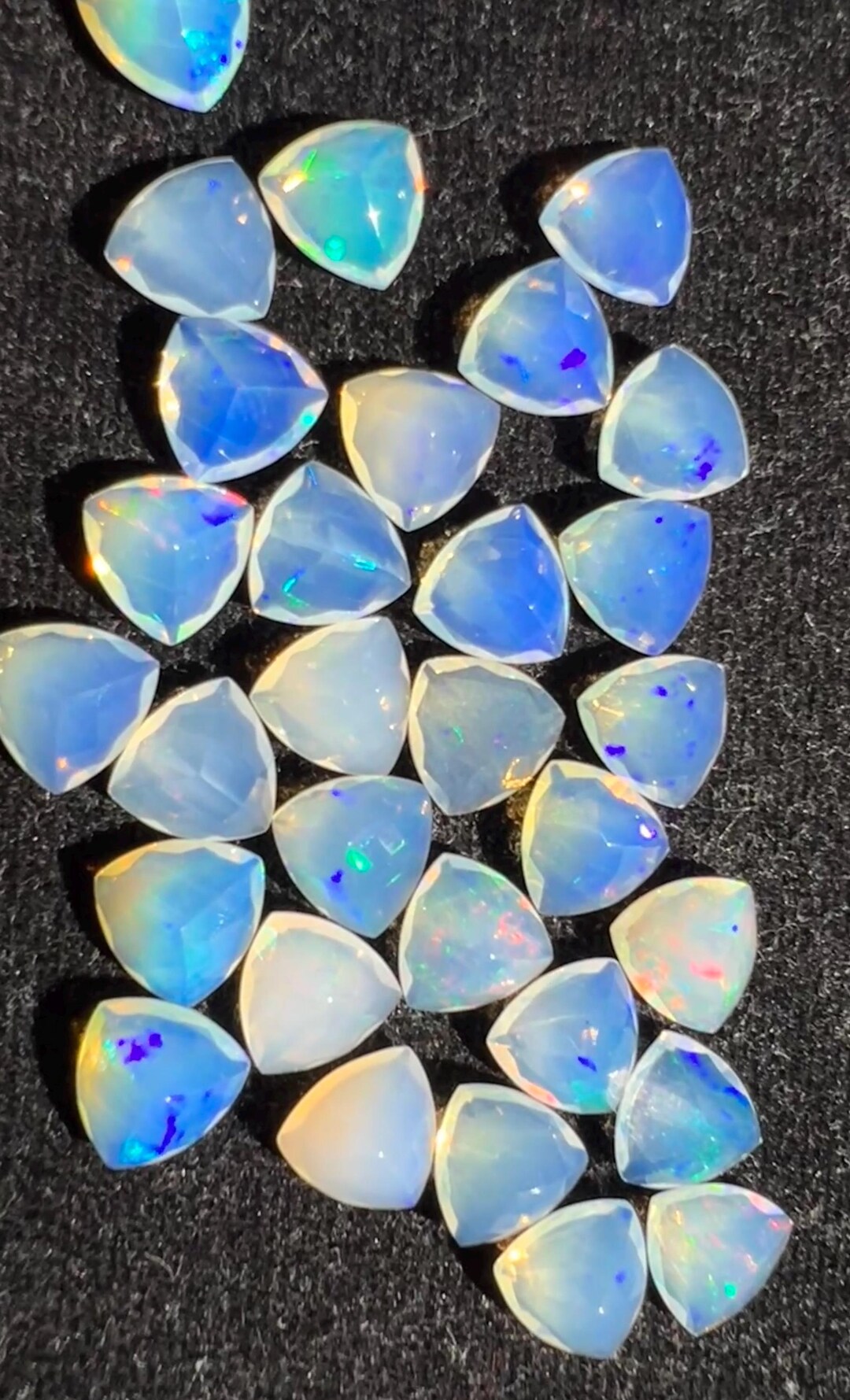 Ethiopian A Grade Calibrated Trillion Opal Gemstones—10-piece Faceted Loose Lot, Natural Machine ...