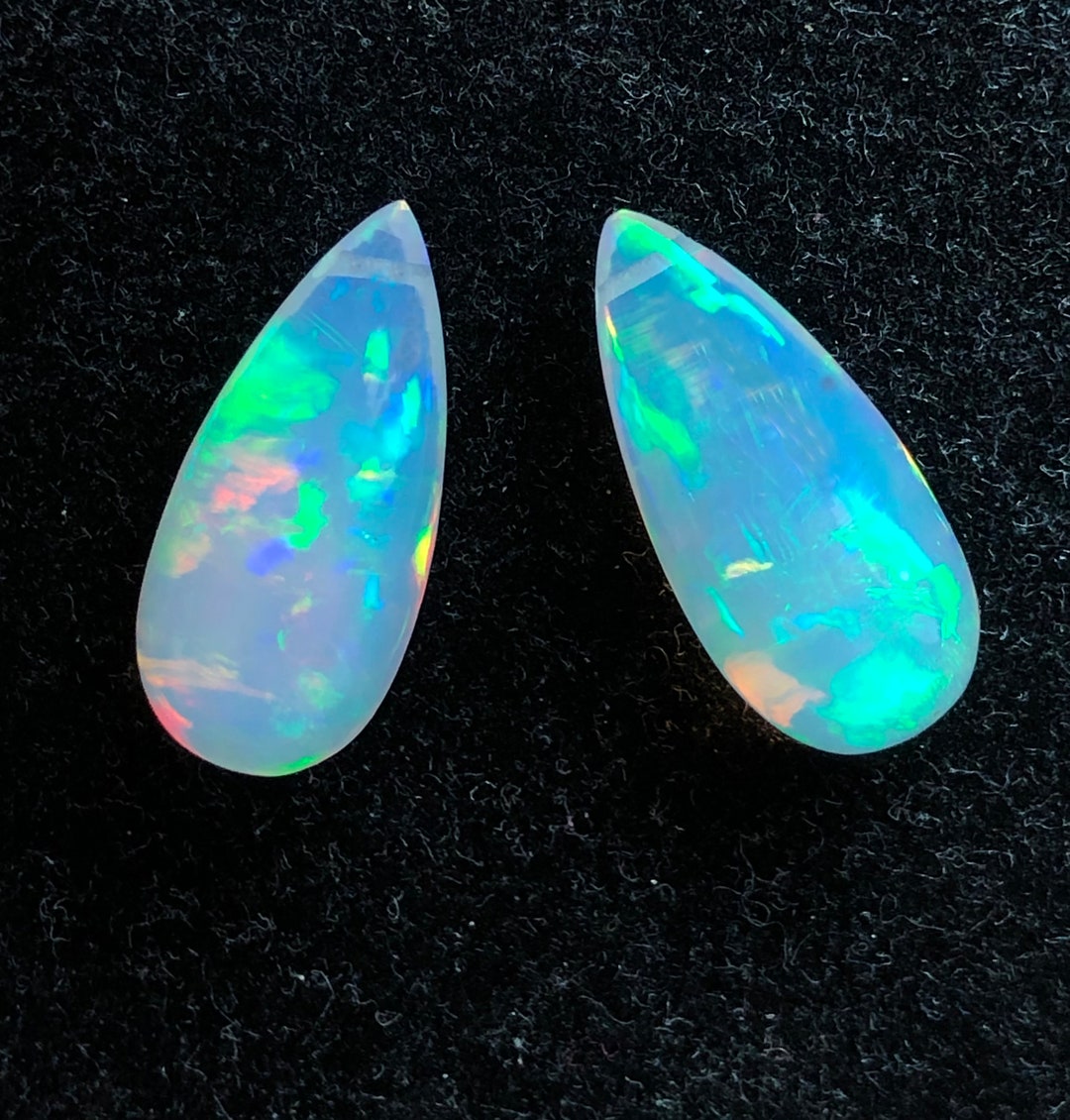 Large Ethiopian Blue Opal Teardrop Pair 11.85 Carats, Loose Cabochon ...