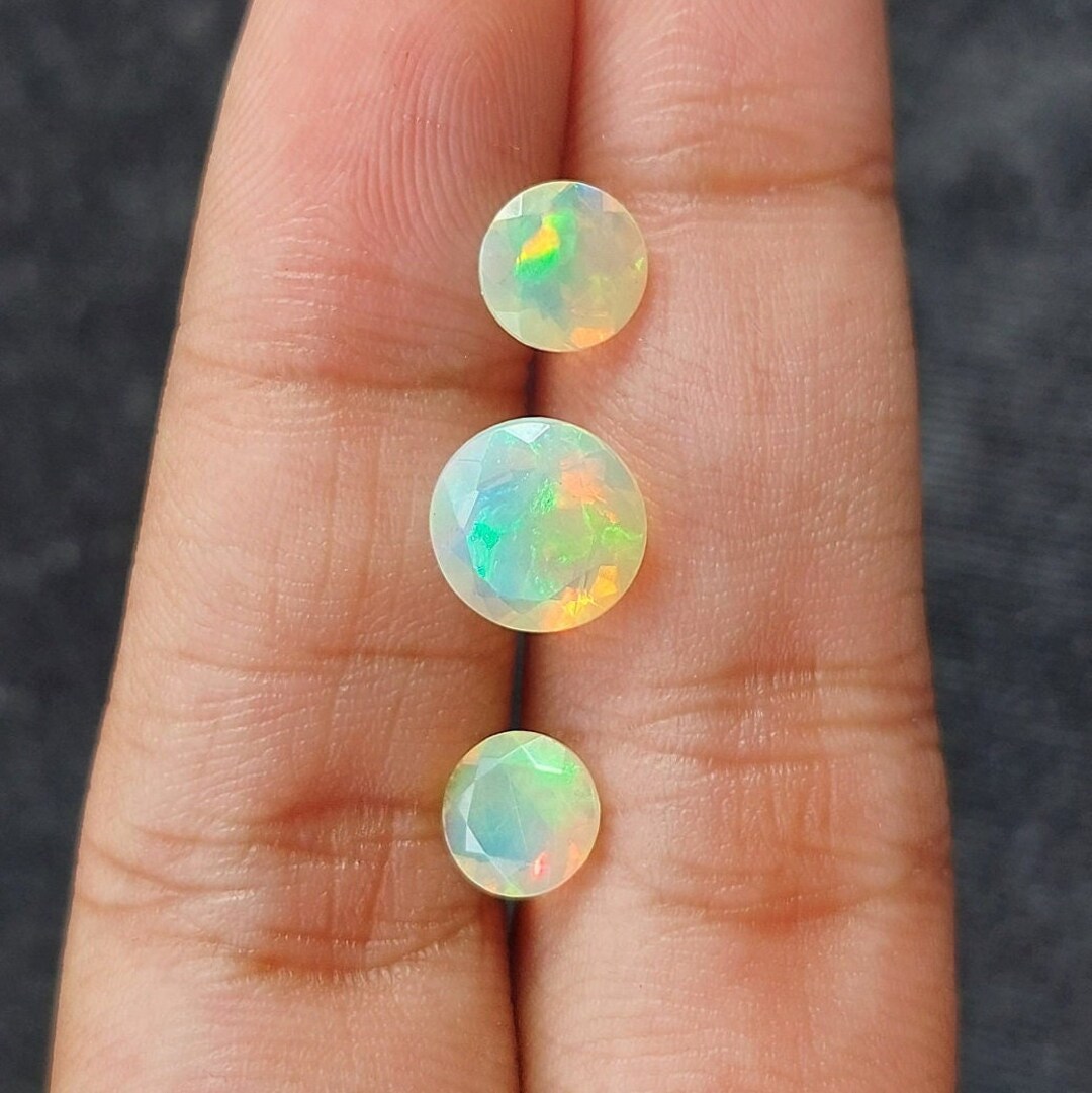 3.5 Ct Ethiopian Opal Lot, Round Faceted Fire Opals, 3 Loose Natural Gemstones for Jewelry ...