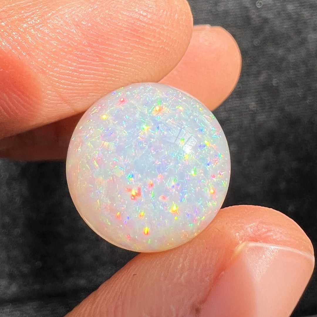 7 Carat Round Natural Pin Fire White Opal Stone for Pendant, Big Round ...