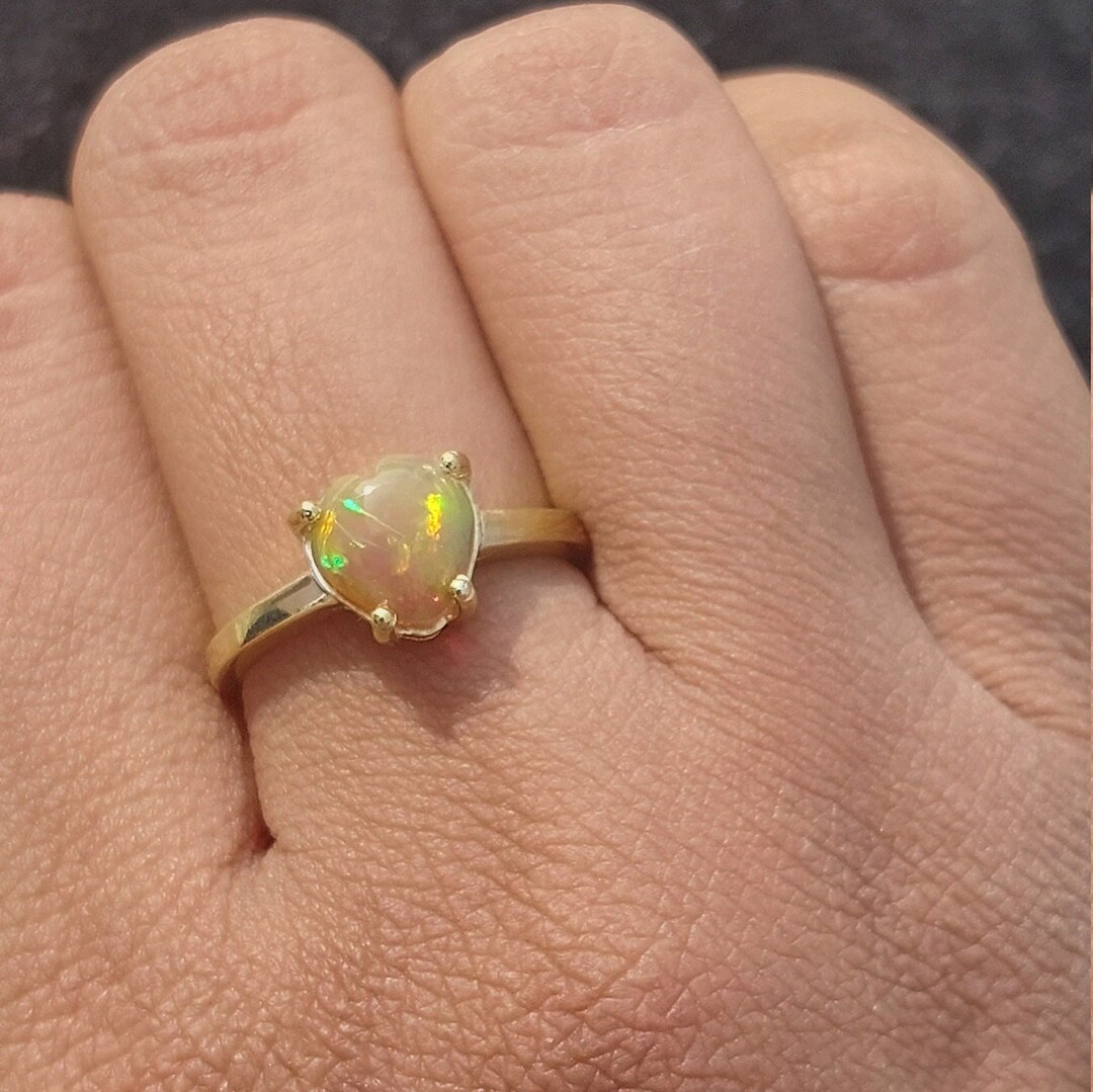 Natural 925 Silver Welo Opal Ring, Gold Plating Bold Stylish Grey Opal ...