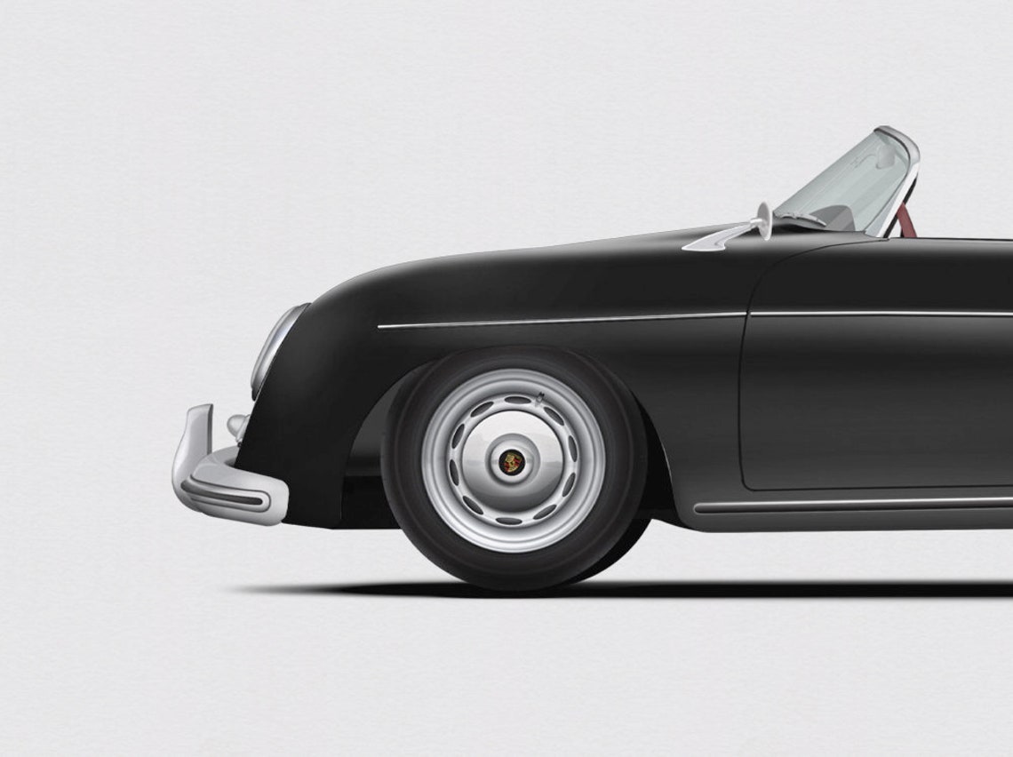 1958 Porsche 356A Super Speedster Black Car Poster, Car Illustration ...