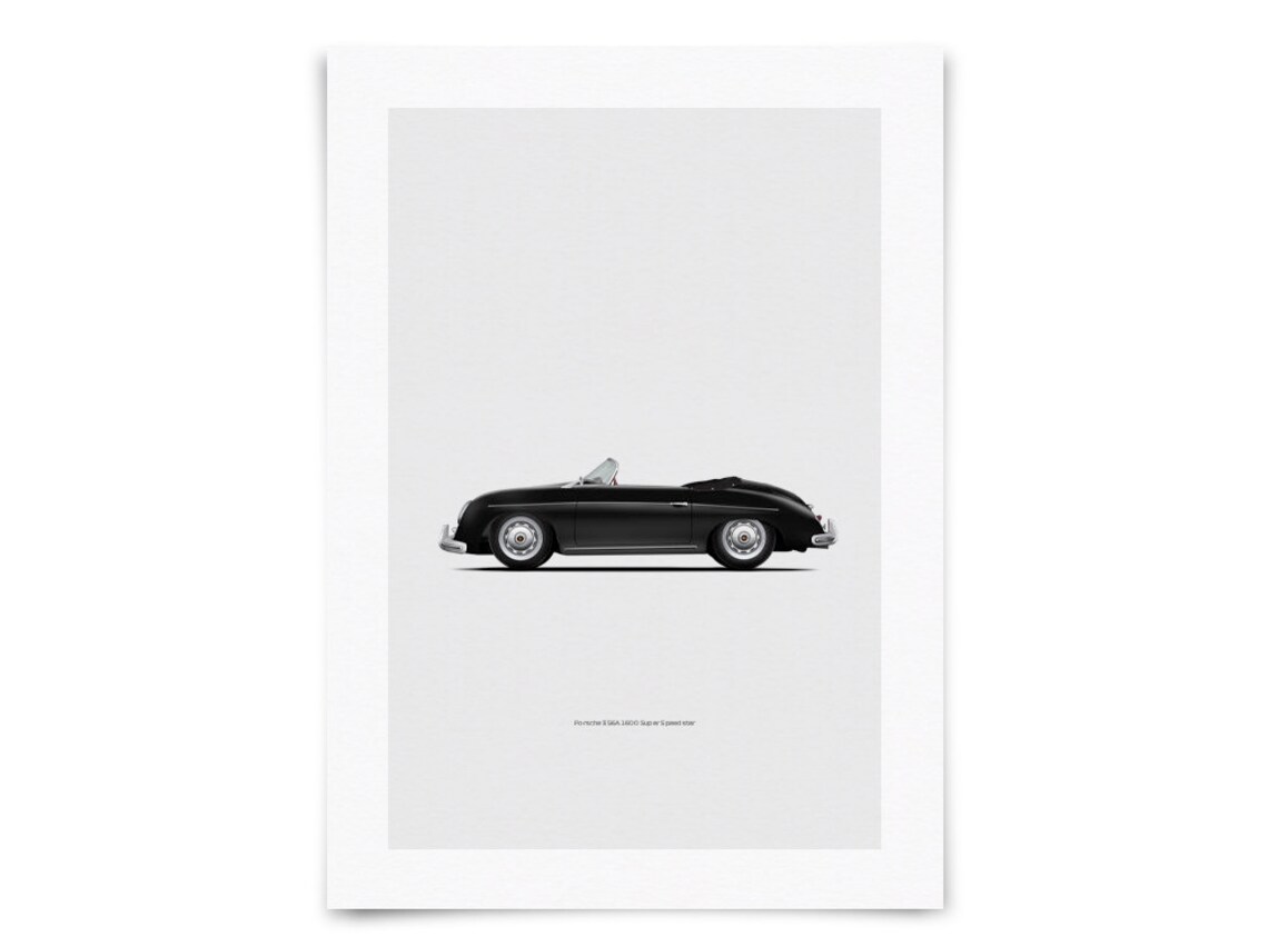 1958 Porsche 356A Super Speedster Black Car Poster, Car Illustration ...