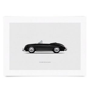 1958 Porsche 356A Super Speedster Black Car Poster, Car Illustration ...