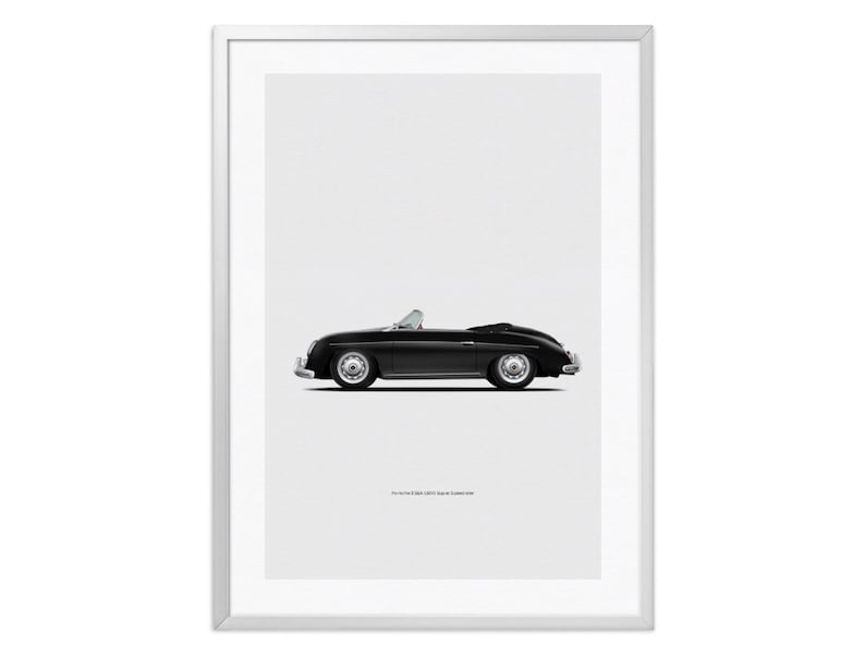 1958 Porsche 356A Super Speedster Black Car Poster, Car Illustration ...