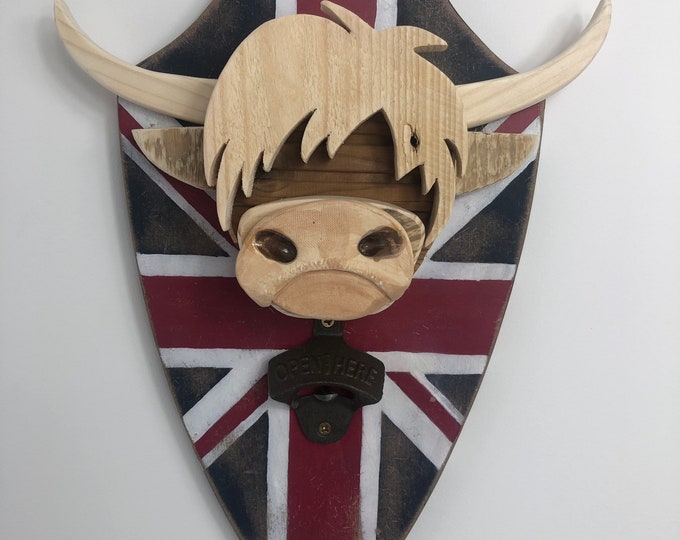 HIGHLAND COW - Magnetic Bottle Opener- Union Jack Flag - Beer Lover ...