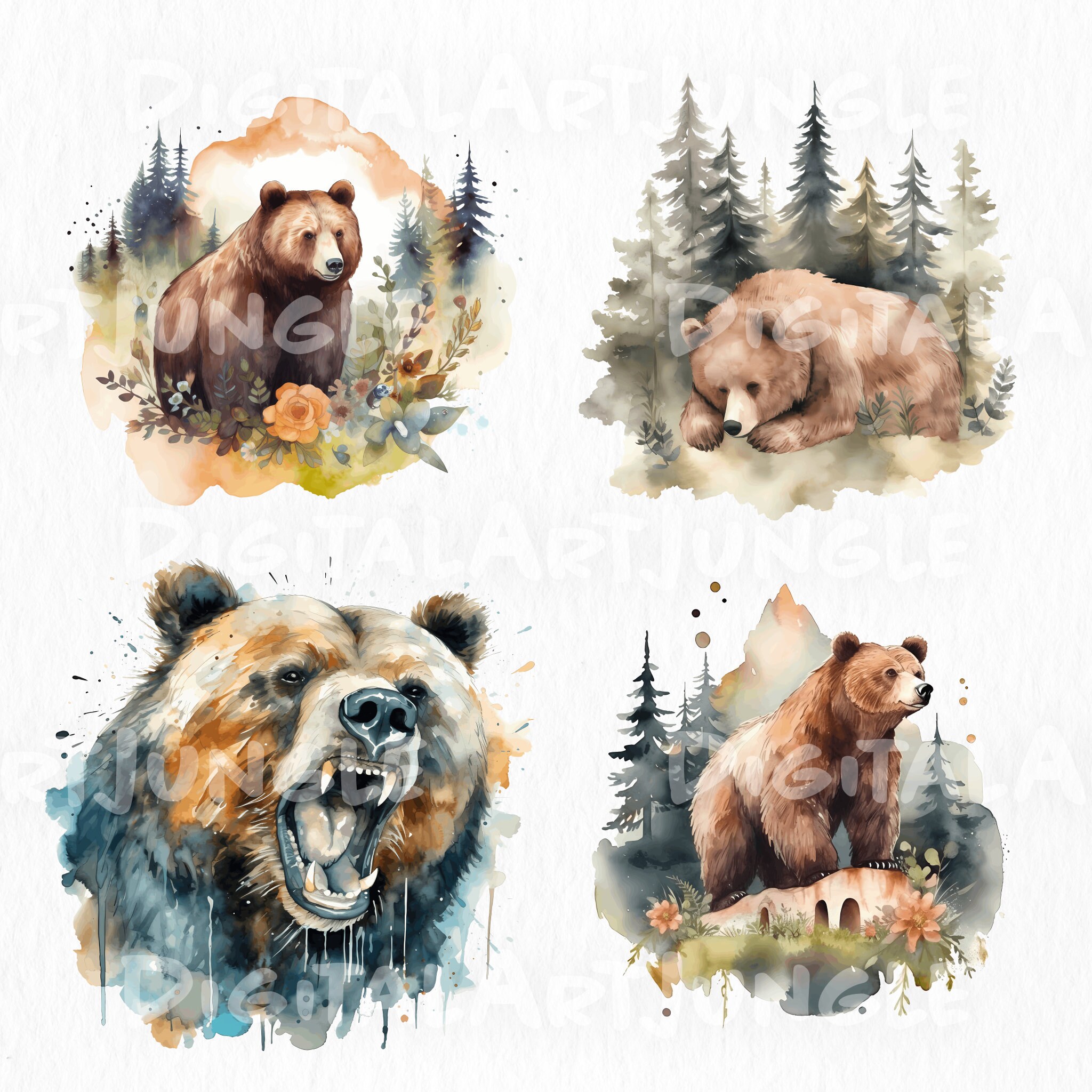 12 Bear Animal Watercolor Clipart Collection,transparent Png,high ...