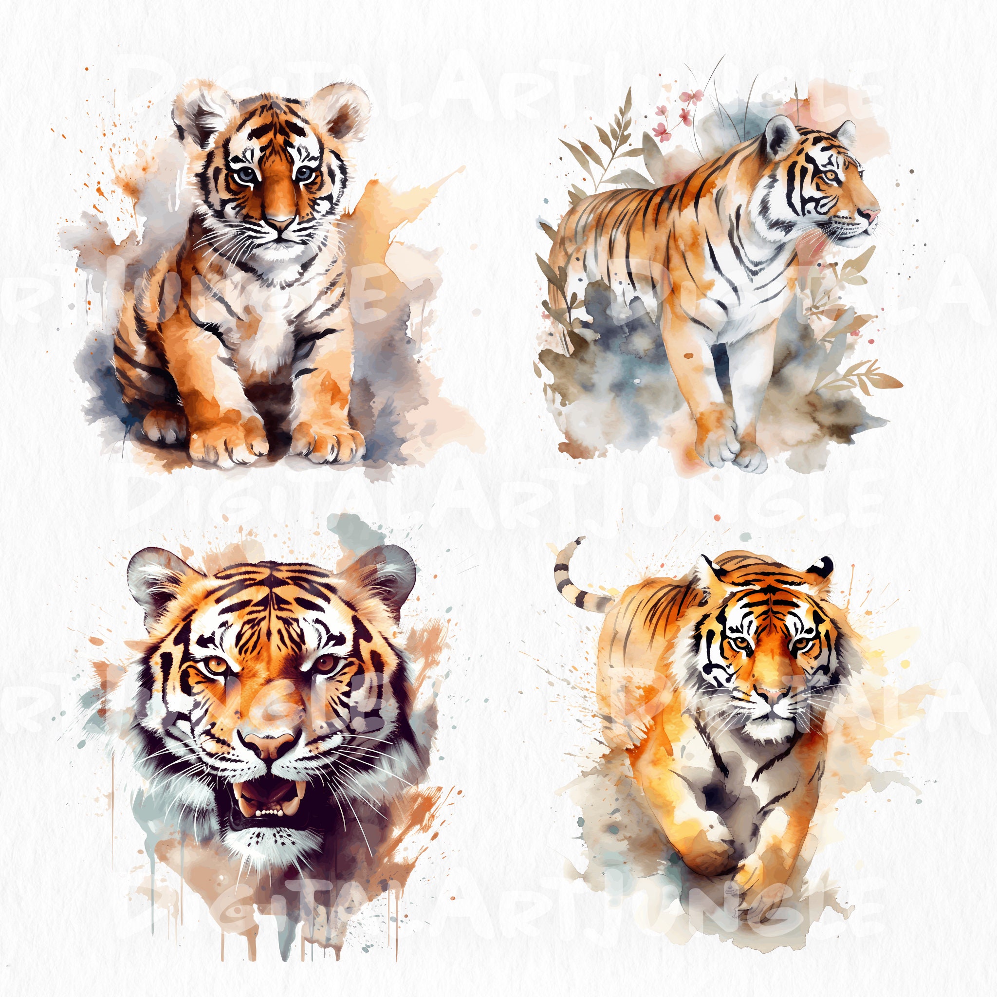 12 Tiger Animal Watercolor Clipart Collection,transparent Png,high ...