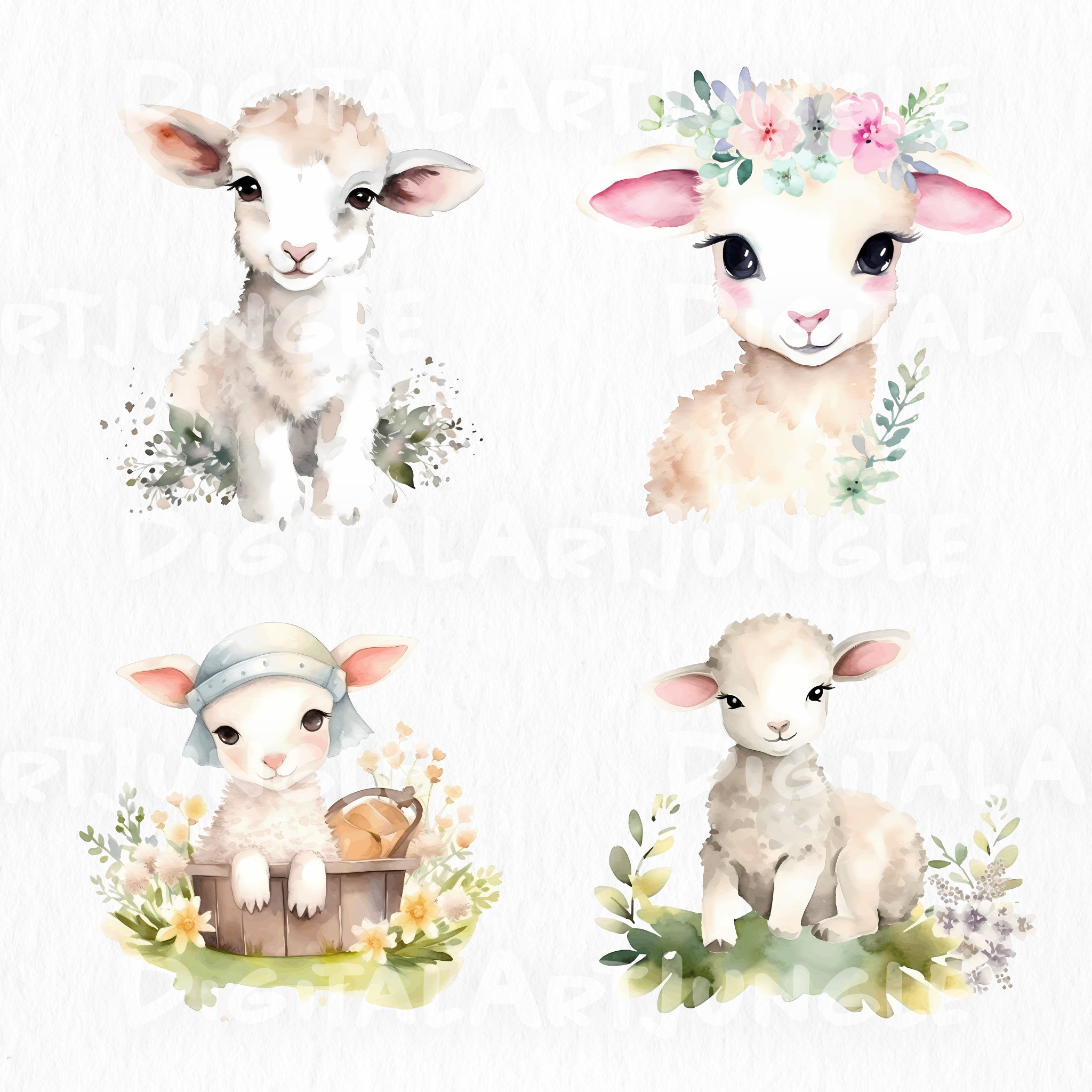 12 Cute Baby Lamb Animal Watercolor Clipart - Etsy