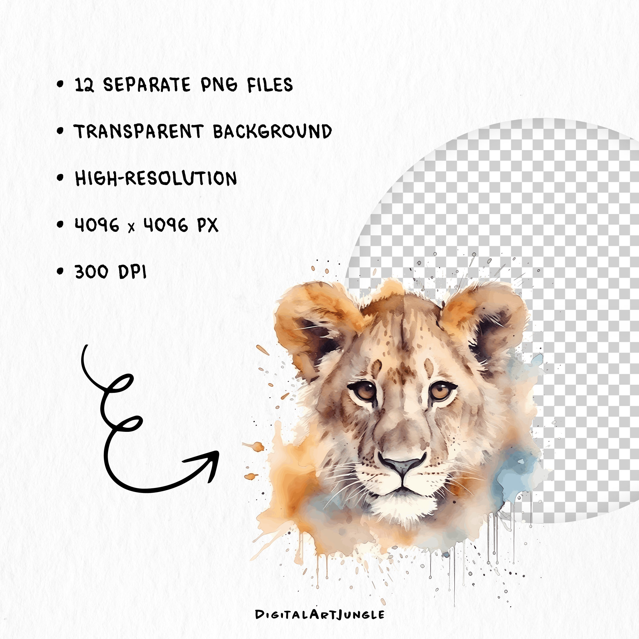 12 Lion Animal Watercolor Clipart Collection,transparent Png,high ...