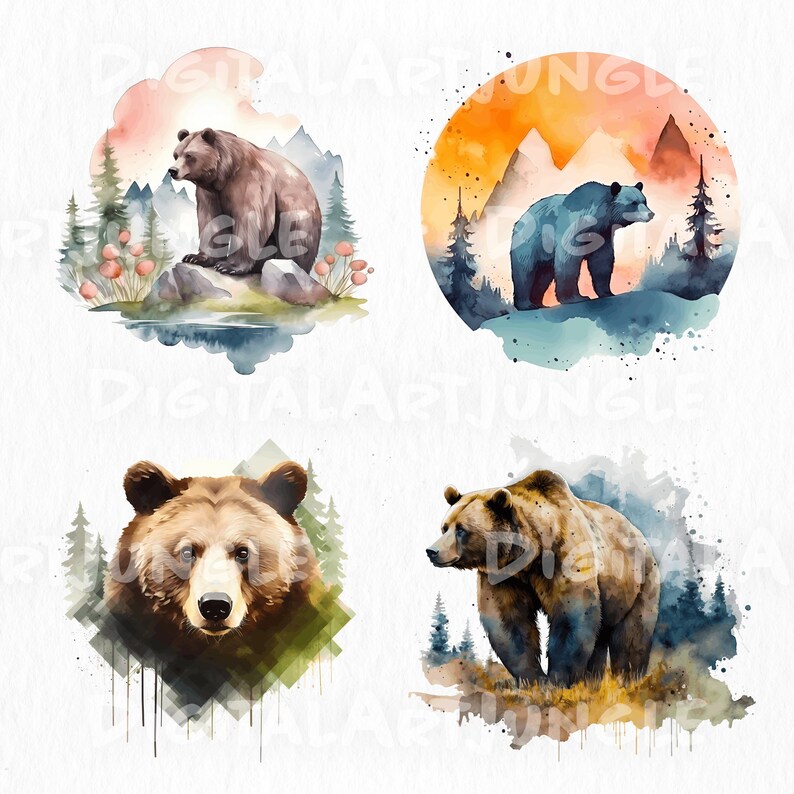 12 Bear Animal Watercolor Clipart Collection,transparent Png,high ...
