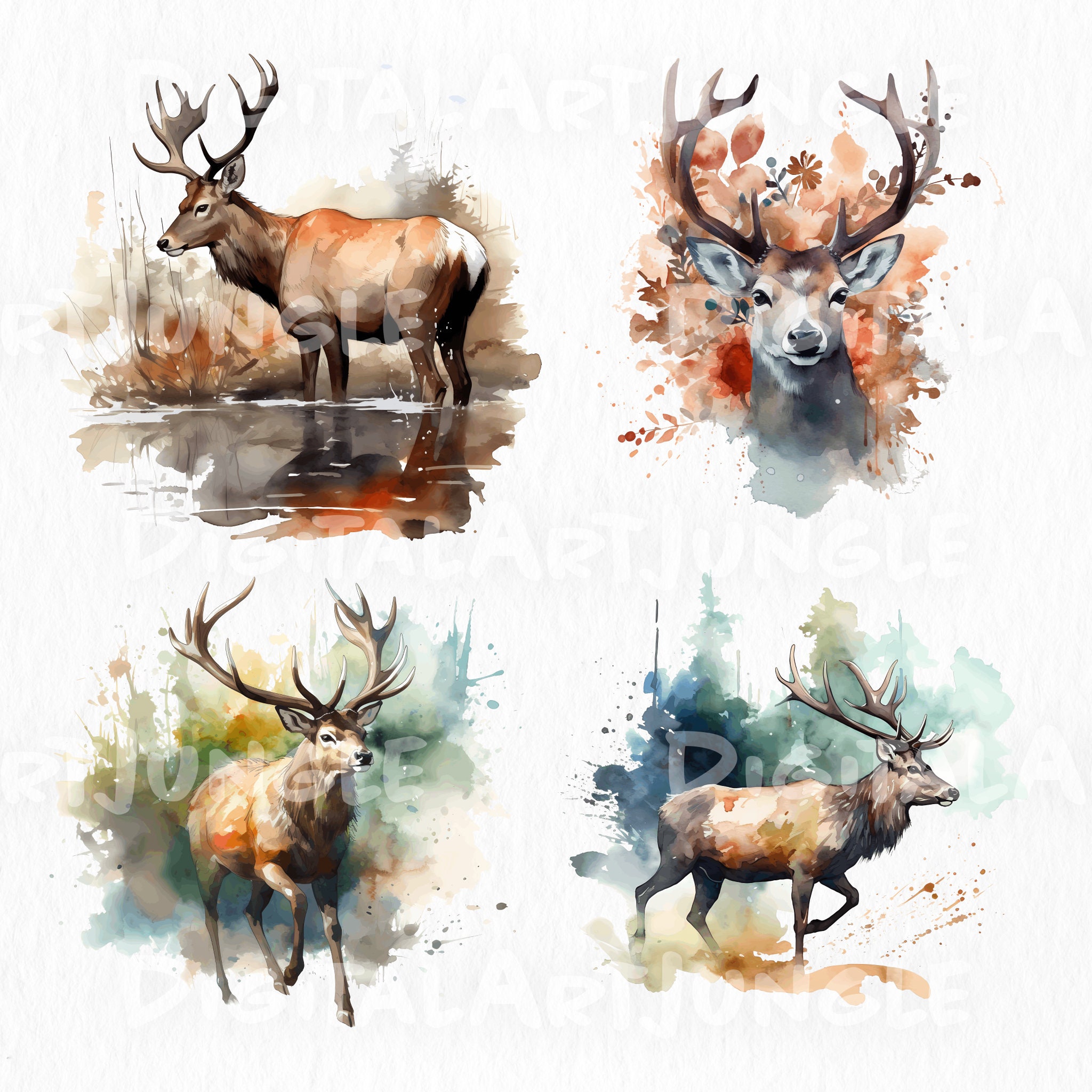 12 Deer Animal Watercolor Clipart Collection,transparent Png,high ...
