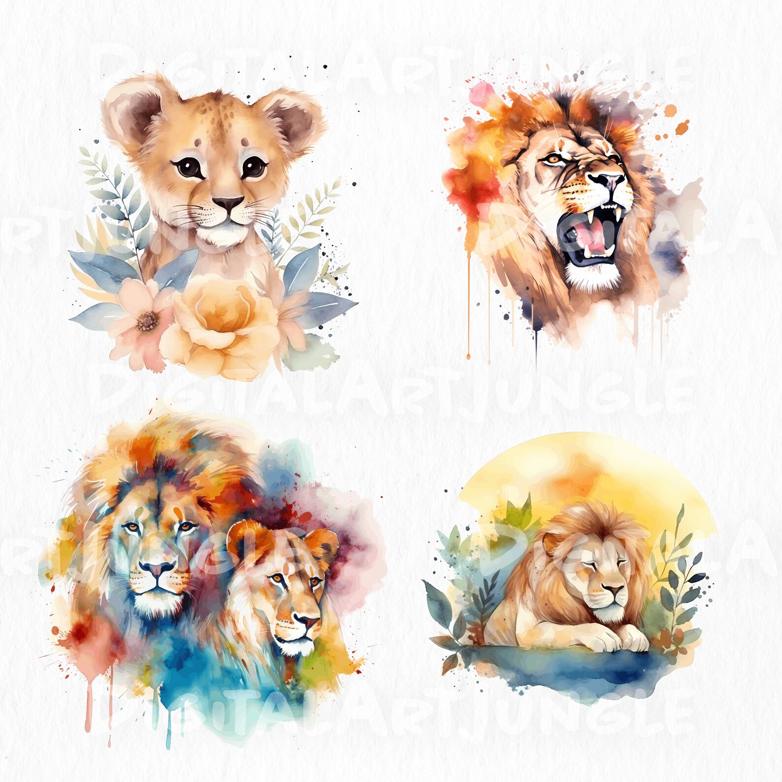 12 Lion Animal Watercolor Clipart Collection,transparent Png,high ...
