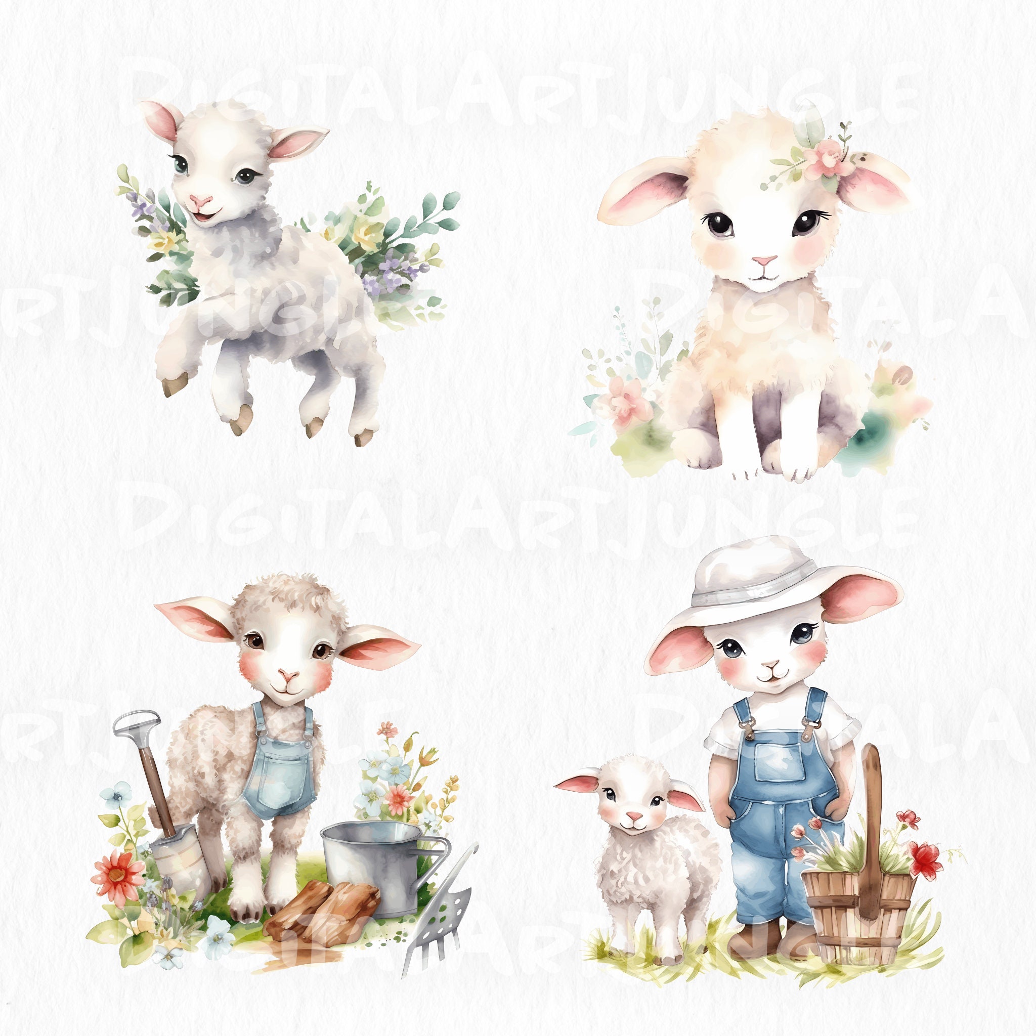 12 Cute Baby Lamb Animal Watercolor Clipart - Etsy