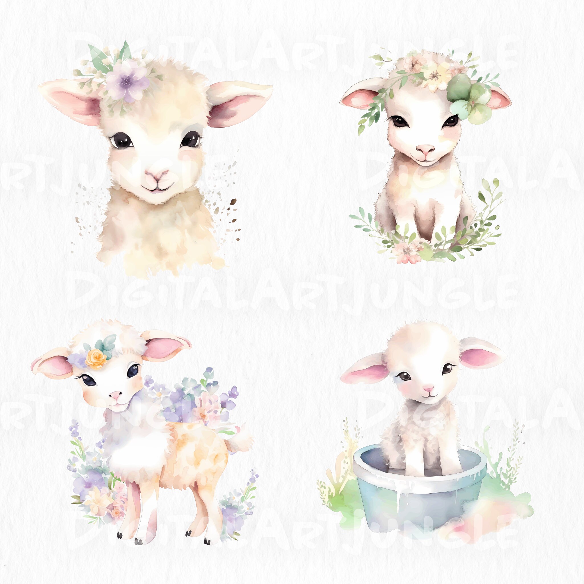 12 Cute Baby Lamb Animal Watercolor Clipart - Etsy