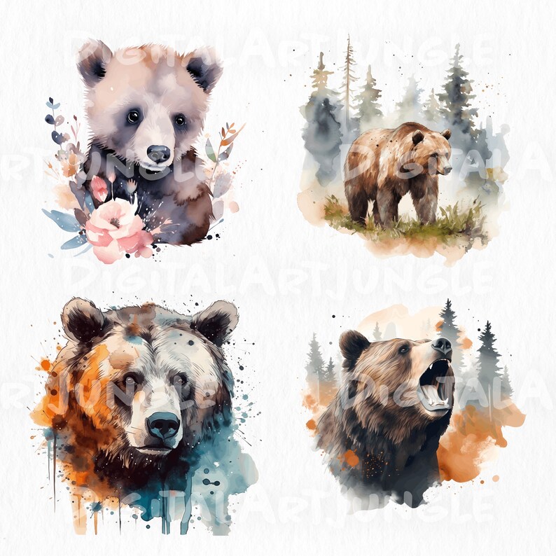 12 Bear Animal Watercolor Clipart Collectiontransparent - Etsy