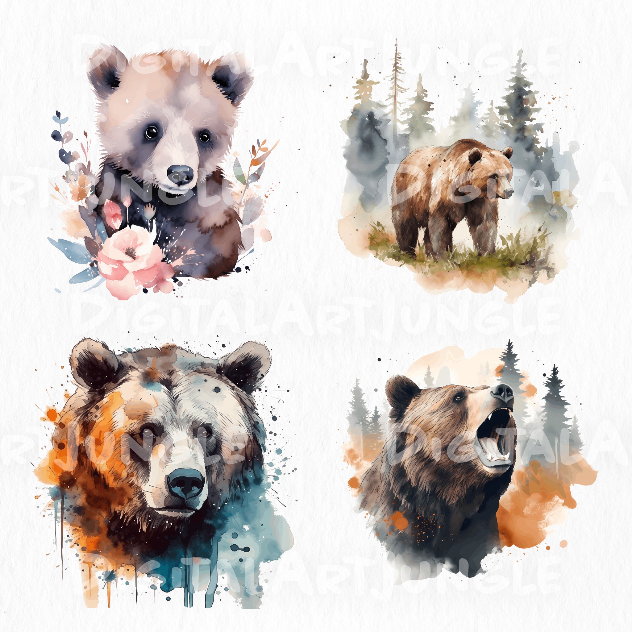 12 Bear Animal Watercolor Clipart Collection,transparent Png,high ...