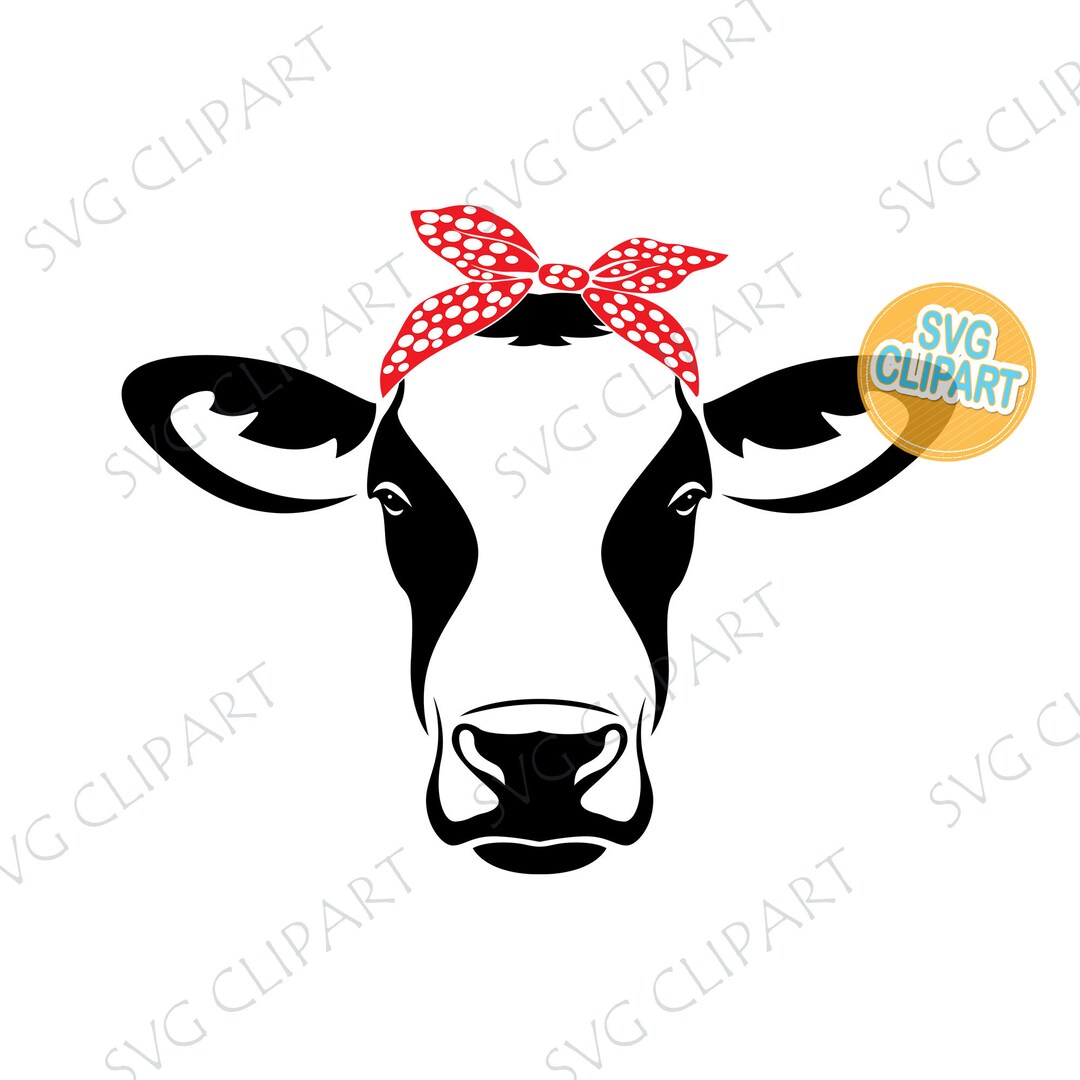 Bow Cow Svg Cow Bandana SVG Red Bow Silhouette Vector Cut File Digital ...