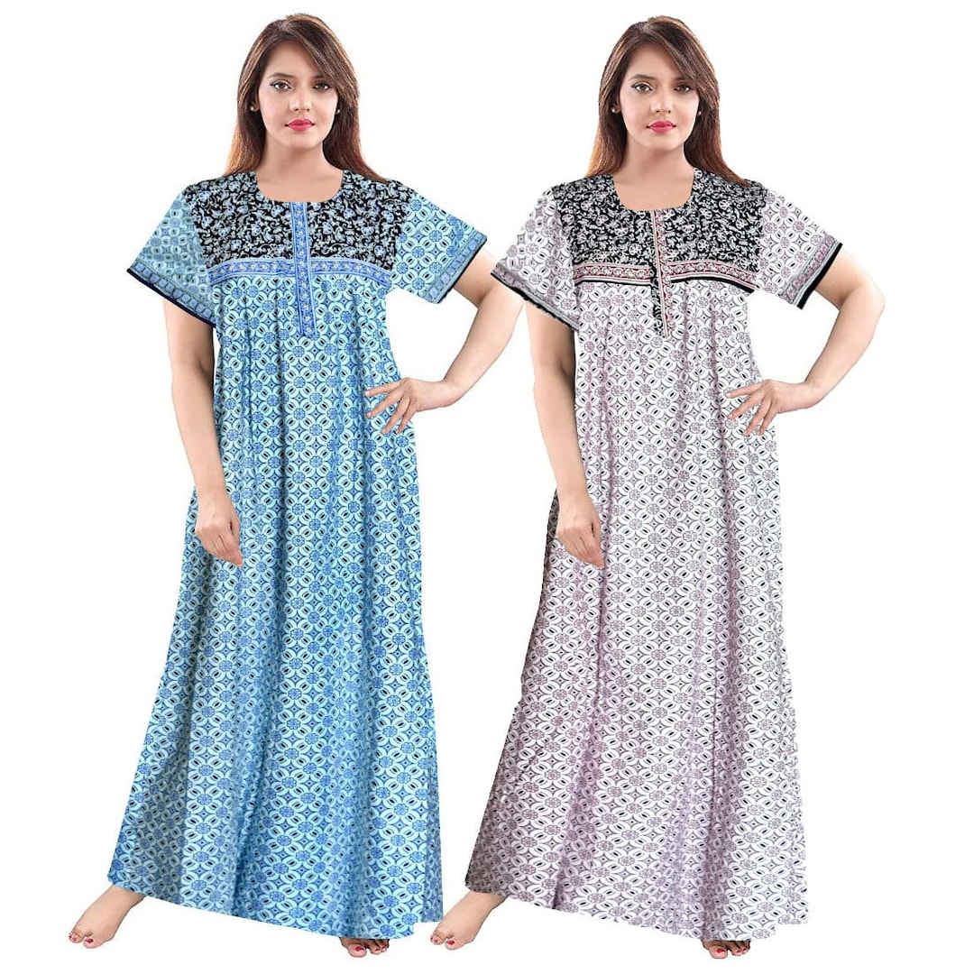 Women's Night Gowns 100% Cotton Nighty Floral Batik Print Maxi Dress ...