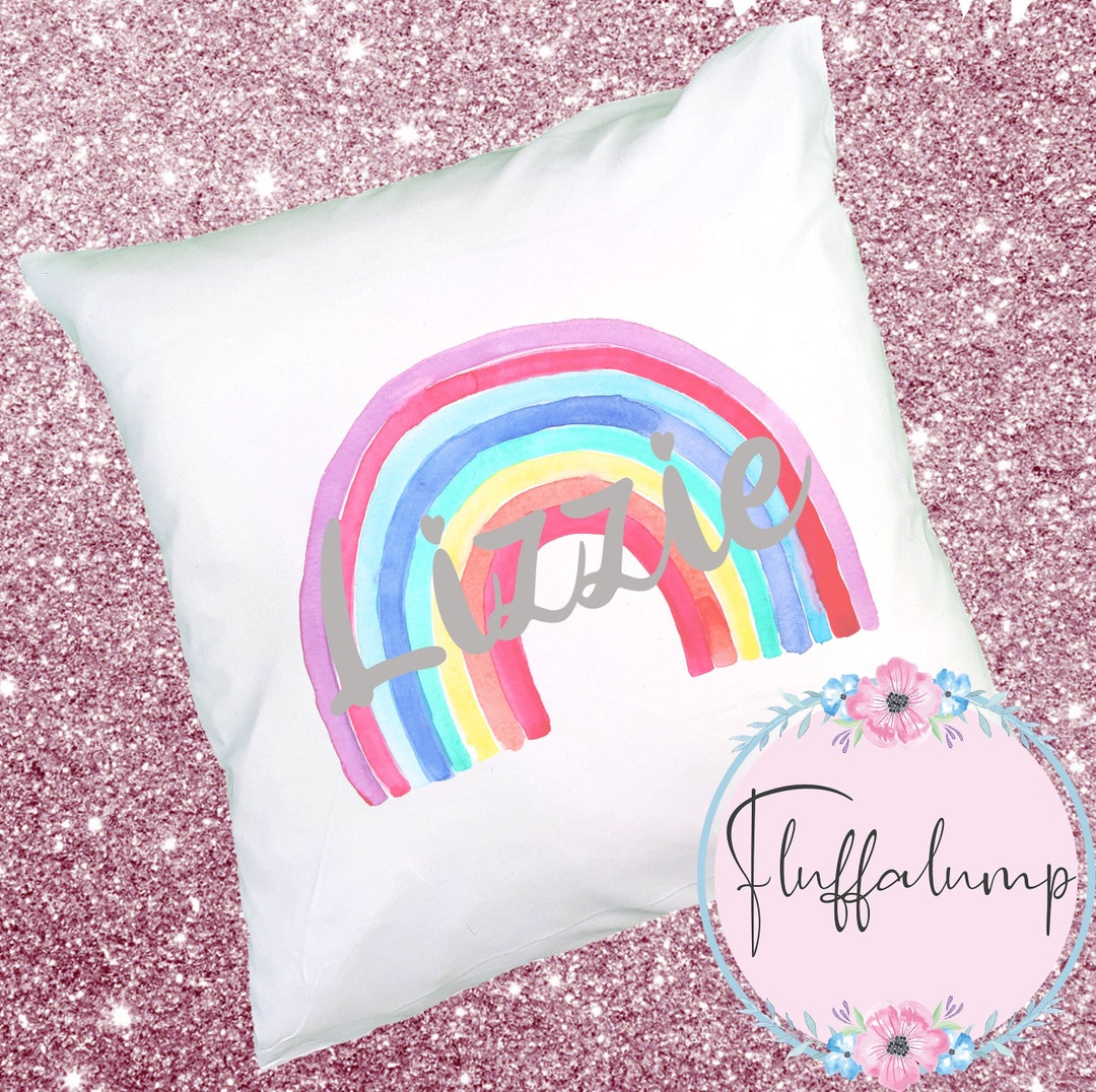 Personalised Pink Rainbow Cushion, Cuddle Cushion for Girls Bedrooms ...