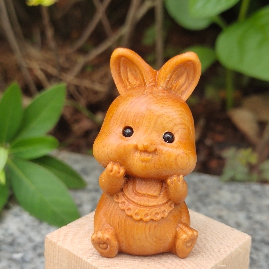 Wooden Rabbit Figurines,bunny Sculpture,bunny Woodcarving,wooden Bunny ...