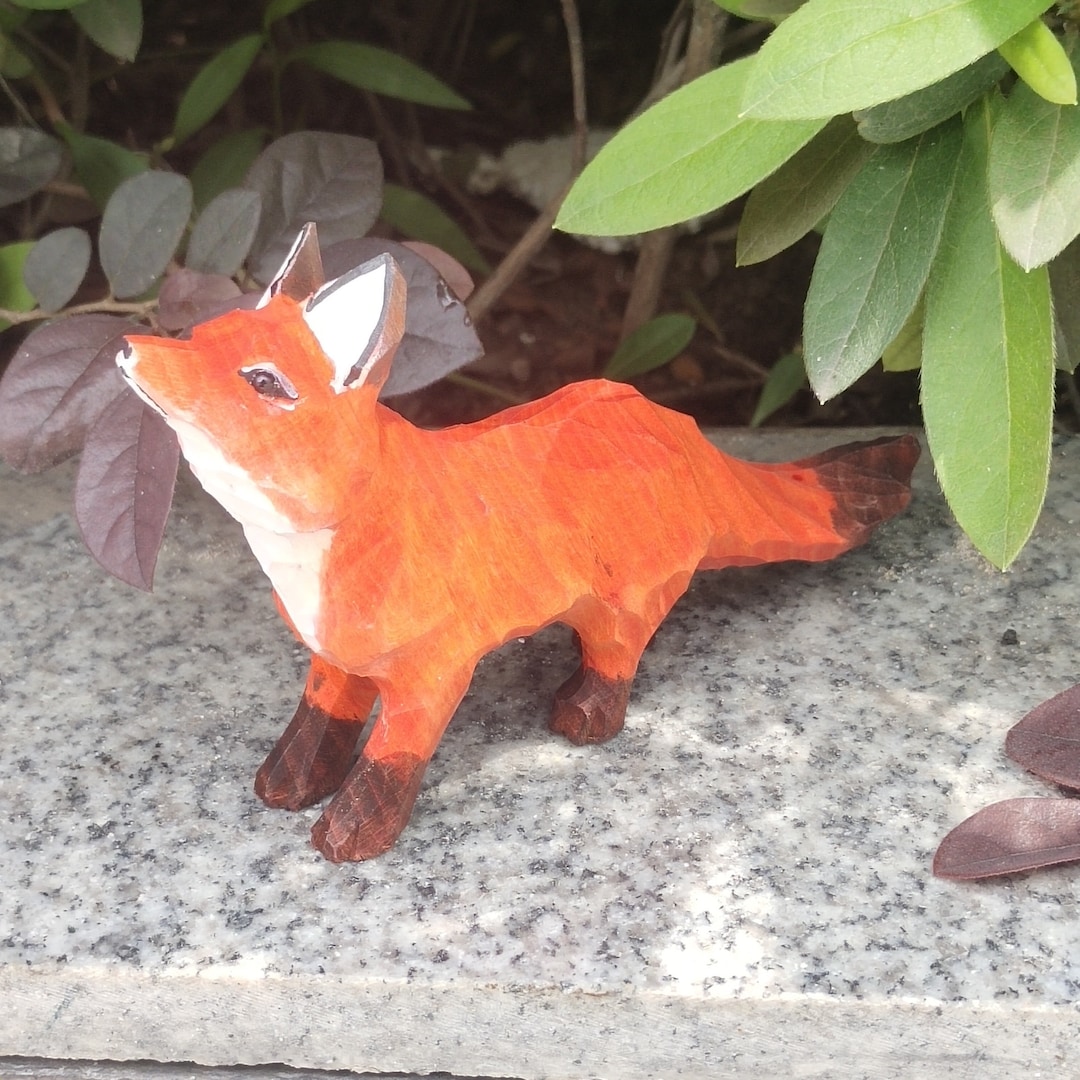 Hand-carved Wooden Fox Figurine,fox Sculpture,fox Woodcarving,fox ...