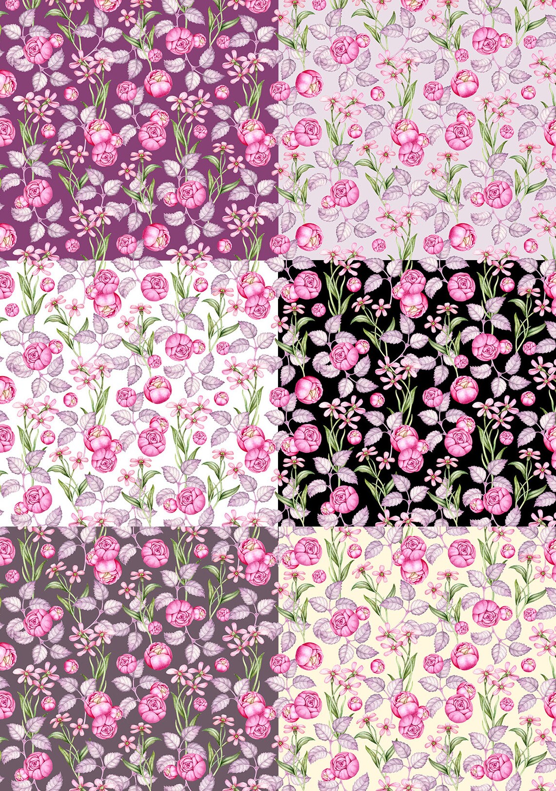Digital Paper Pack. Fabric Pattern. Floral Digital Paper, Romantic ...