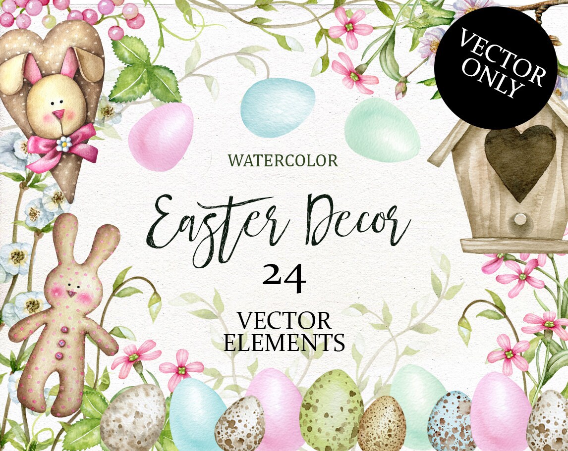 Easter Watercolor VECTOR Clipart, Digital Easter Eggs Clip Art, Spring ...