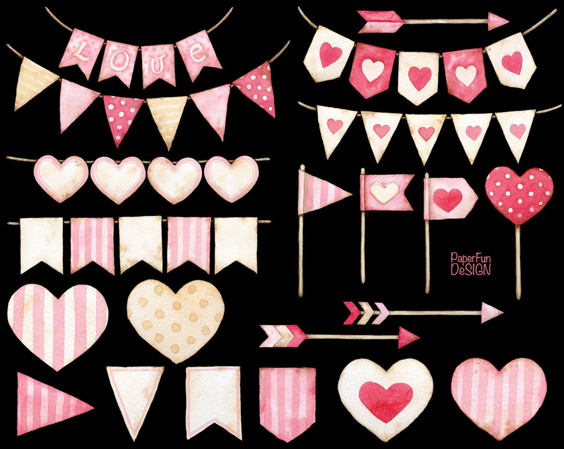 Watercolor Hearts Romantic Clipart. Love Wedding | Etsy