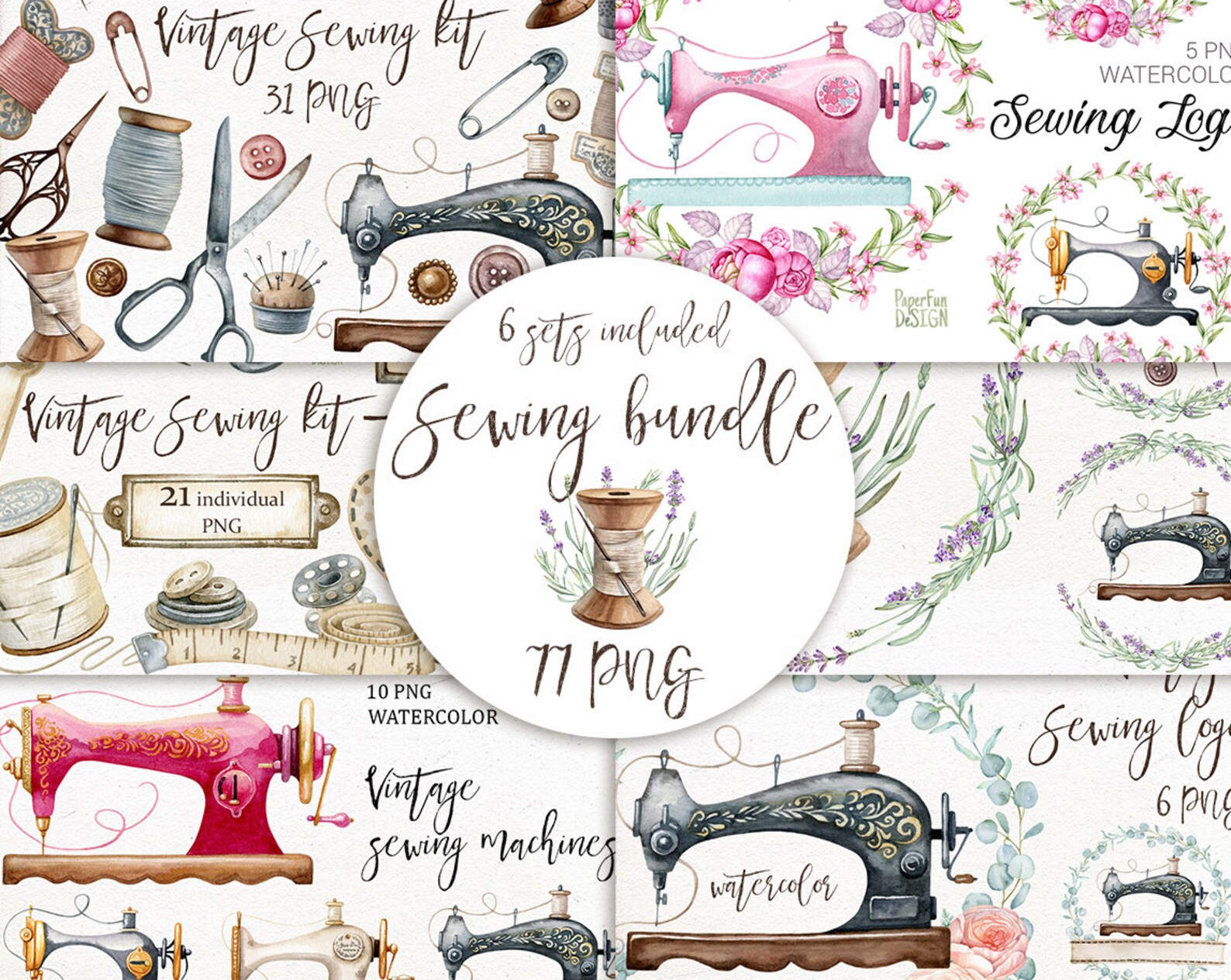 Watercolor Vintage Sewing Bundle Clipart. Fashion Sewing Kit. | Etsy