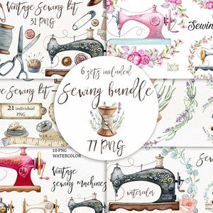Watercolor Vintage Sewing Bundle Clipart. Fashion Sewing Kit. Printable ...
