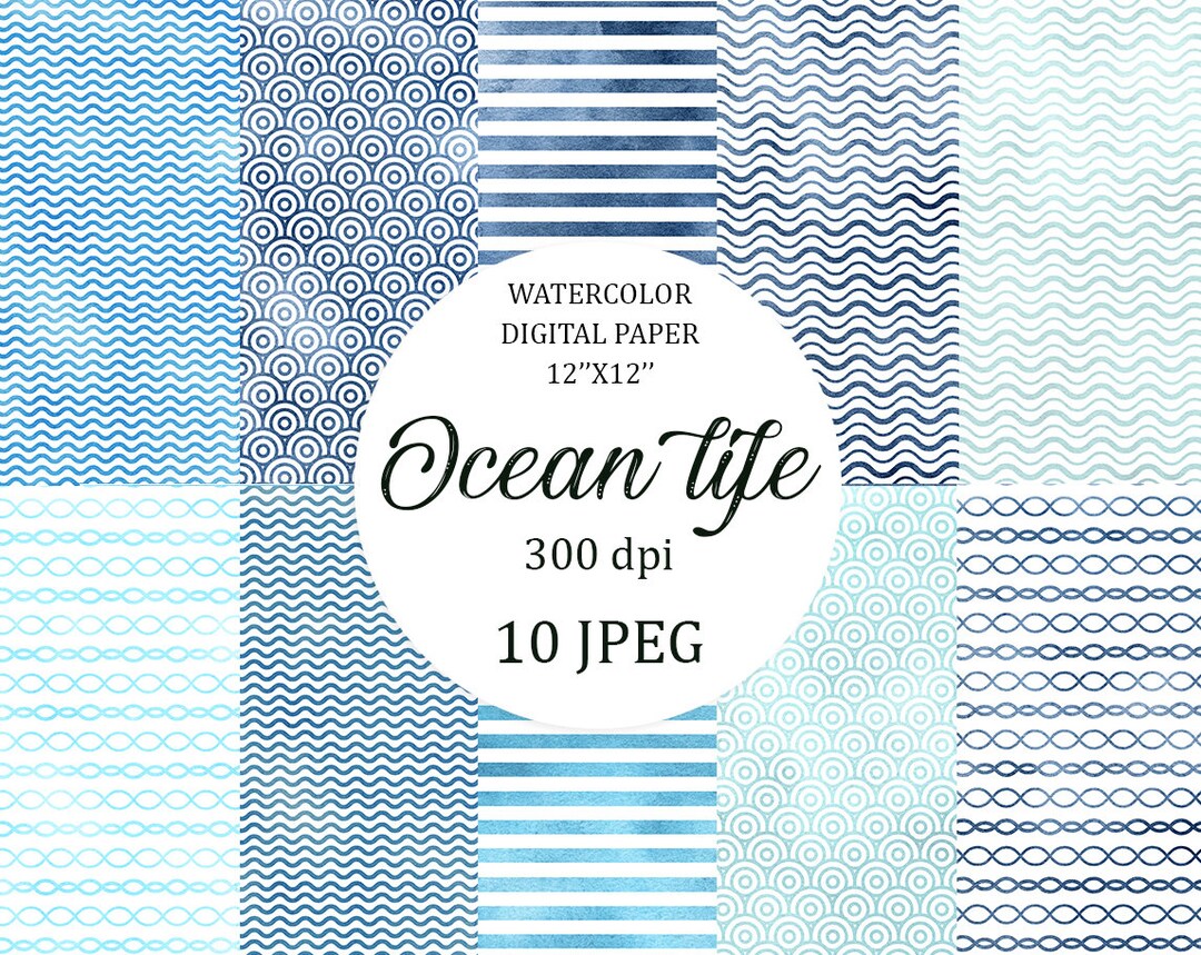Nautical Digitalpaper Pack. Printable Scrapbook Paper. Water, Indigo ...