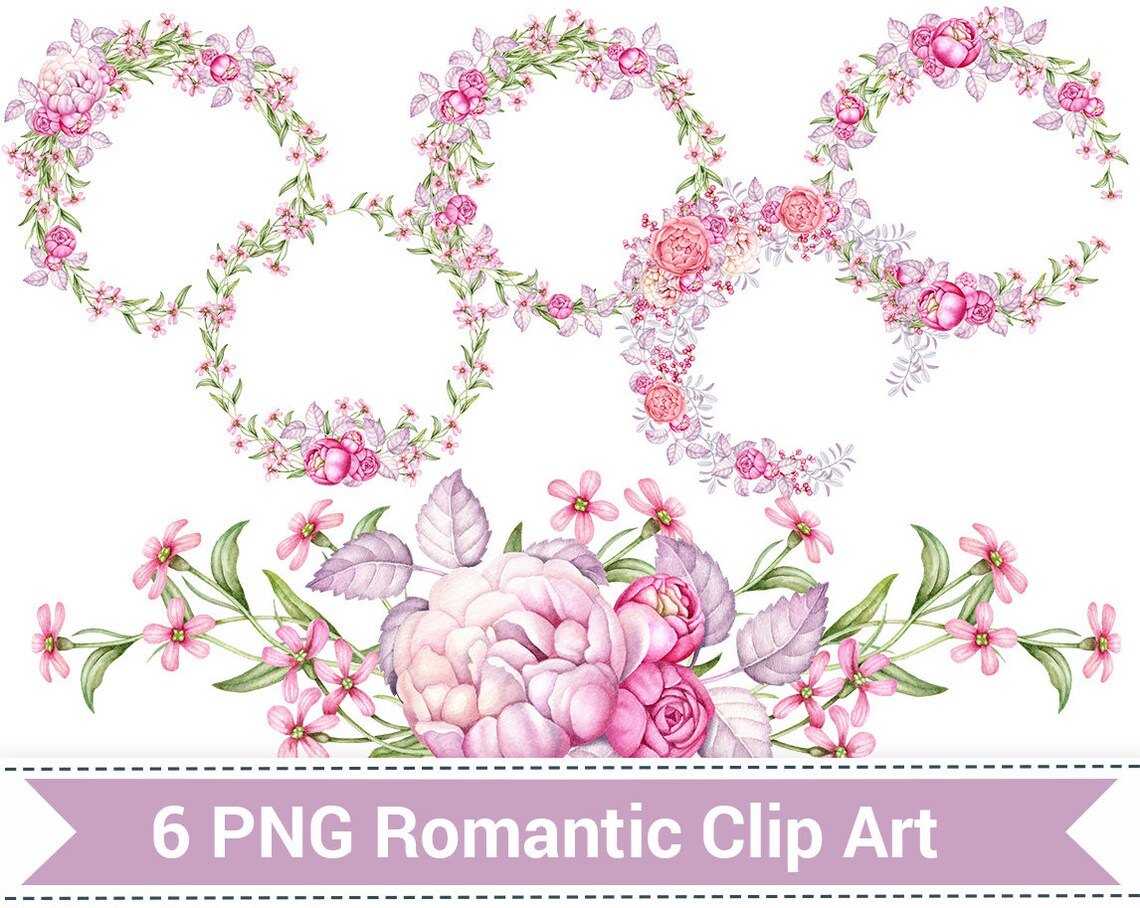 Watercolor Floral Wreath Clip Art Digital Watercolor Clipart - Etsy