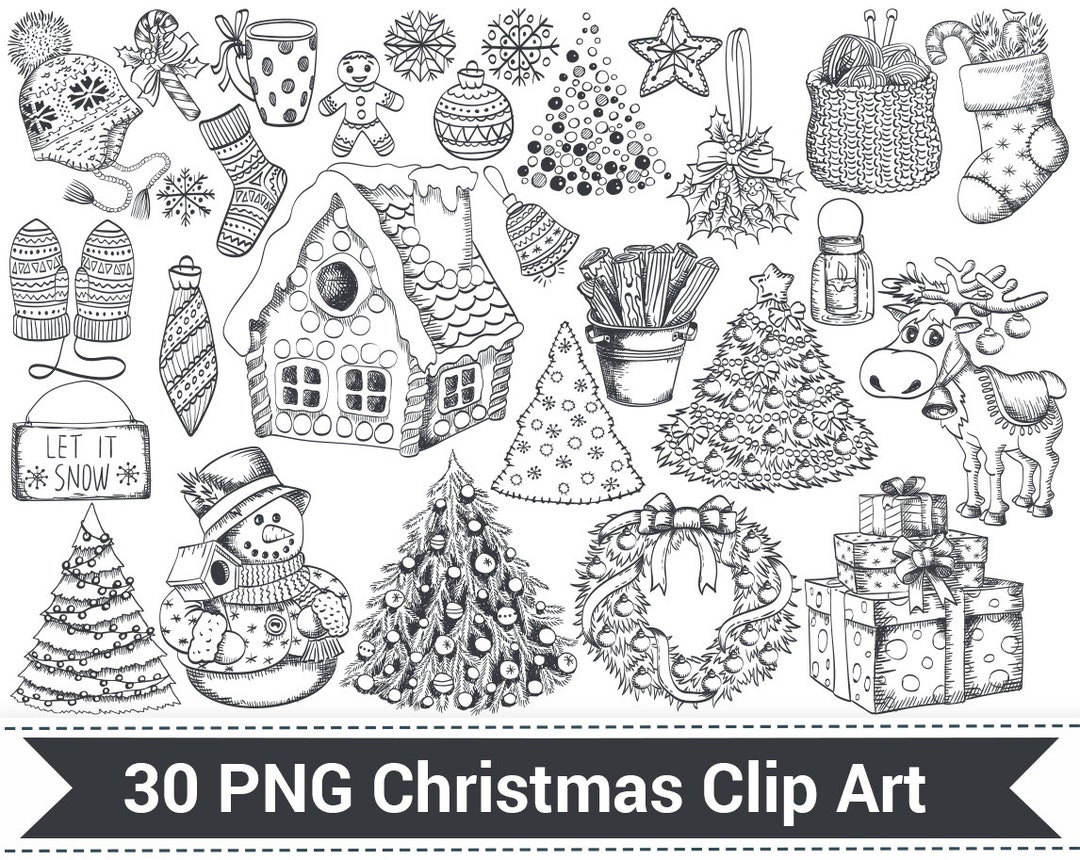 Christmas Hand Drawn Clip Art, Holiday Winter Essentials, Christmas ...
