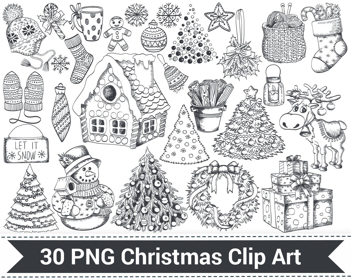 Christmas Hand Drawn Clip Art Holiday Winter Essentials - Etsy UK