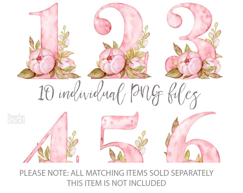 Watercolor Numbers Clipart Number Clip Art Pink Girls Symbols - Etsy