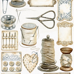 Watercolor Vintage Sewing Bundle Clipart. Fashion Sewing Kit. Printable ...