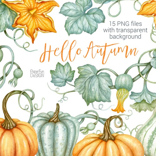 Watercolor Pumpkin Clip Art. Thanksgiving Autumn Clip Art. - Etsy