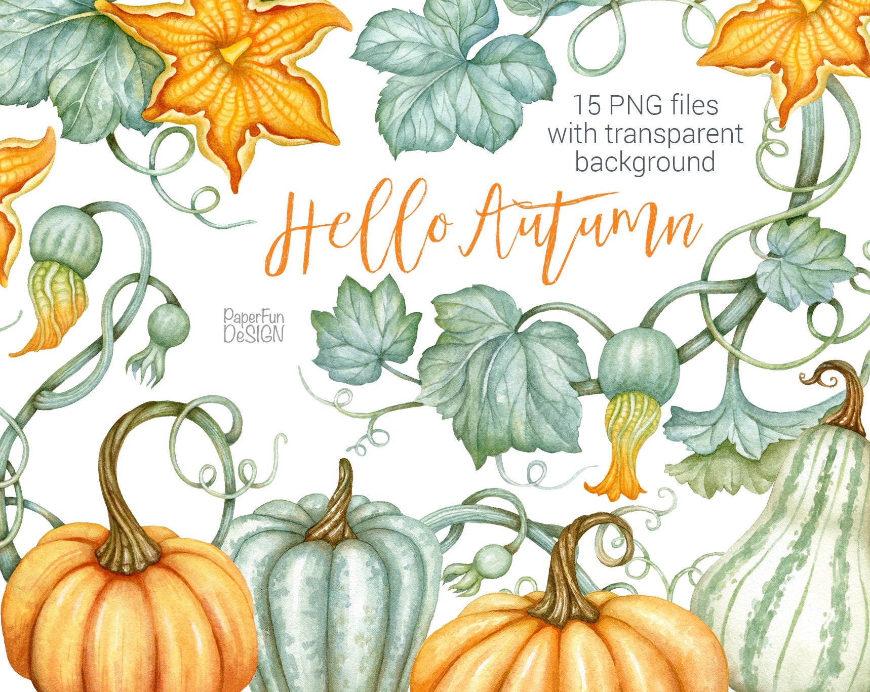 Watercolor Pumpkin Clip Art. Thanksgiving Autumn Clip Art. - Etsy