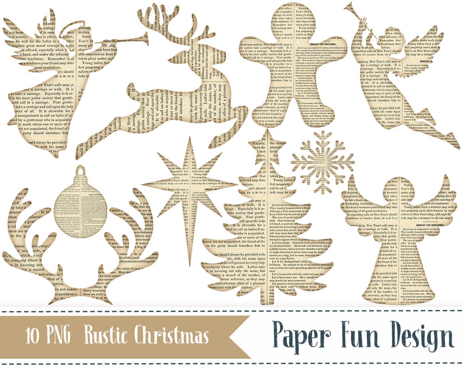 Rustic Holiday Decor Clip Art. Christmas Vintage Clipart - Etsy