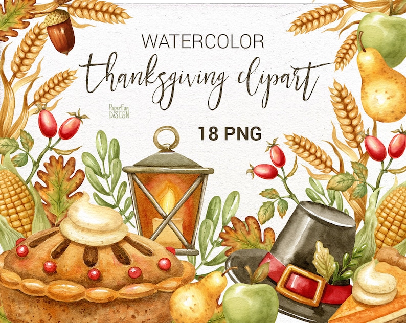 Thanksgiving Watercolor Individual Clipart. Autumn Harvest - Etsy
