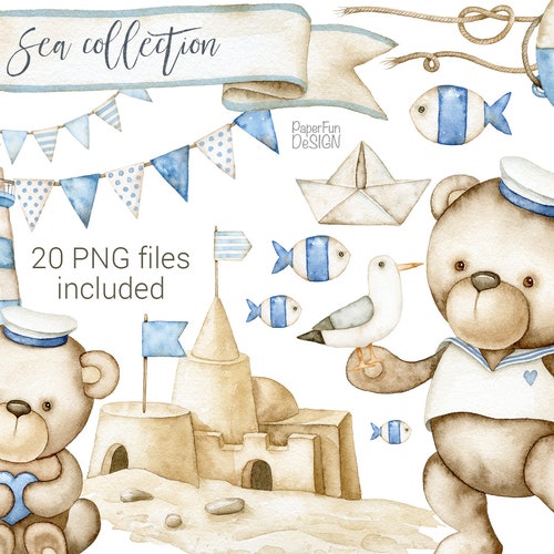 Nautical Watercolor Clipart. Marine. Ocean. Individual PNG - Etsy