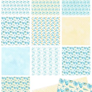 Nautical Digital Scrapbook Paper. Blue Sea Water, Weaves, Fish, Shell ...