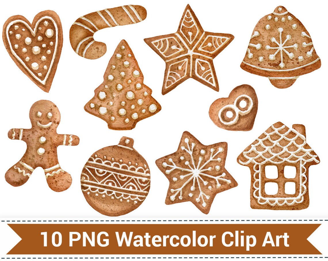 Christmas Clipart Watercolor Gingerbread Clip Art Wreath - Etsy