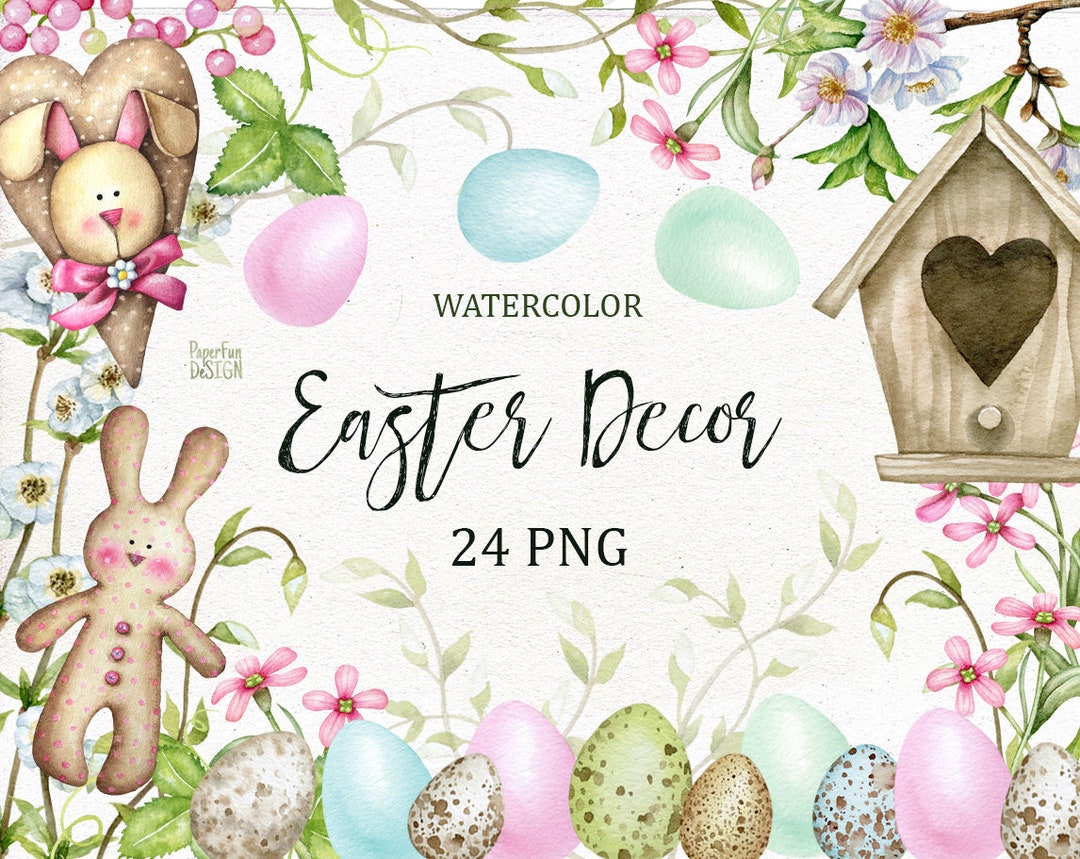 Easter Watercolor Clipart, Digital Easter Eggs Clip Art, Spring Blossom ...