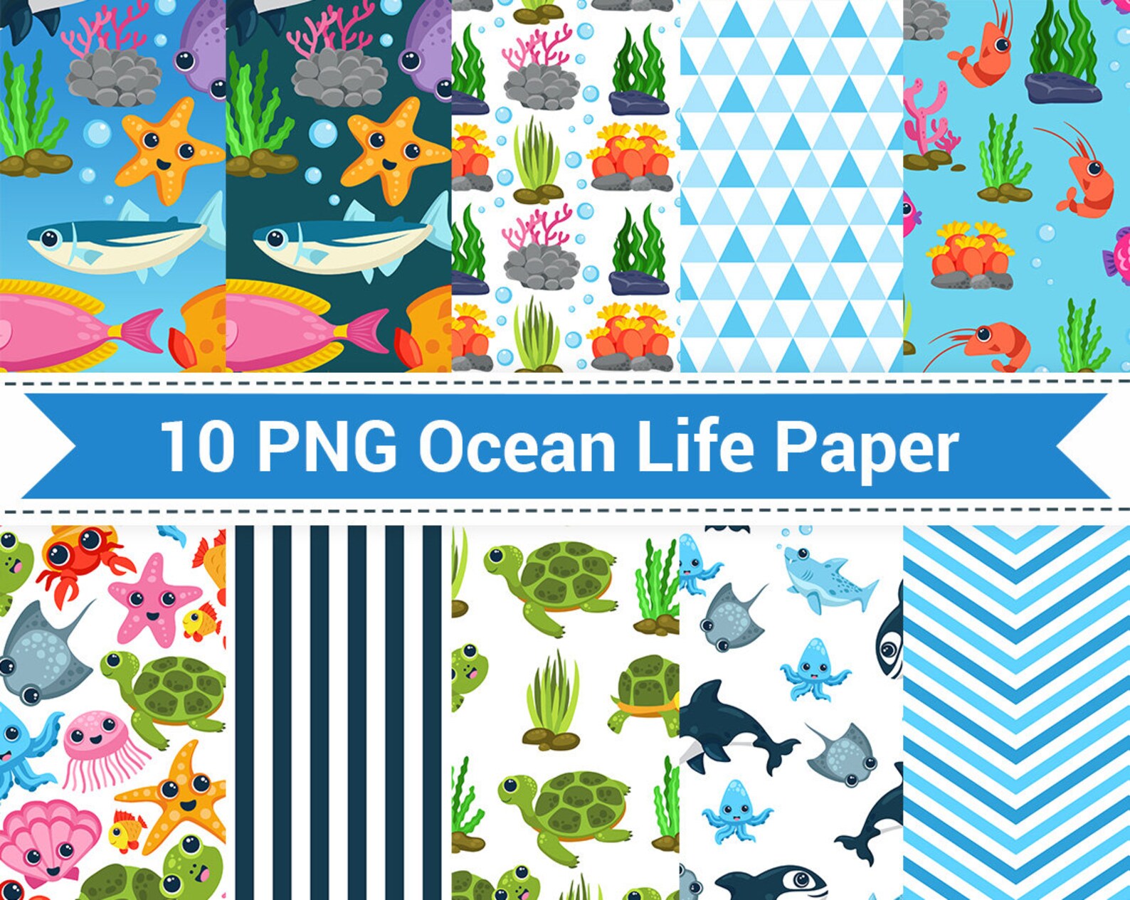 Underwater Bundle Ocean Life Clip Art Digital Paper Cute Sea - Etsy
