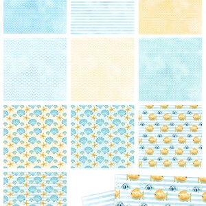 Nautical Digital Scrapbook Paper. Blue Sea Water, Weaves, Fish, Shell ...