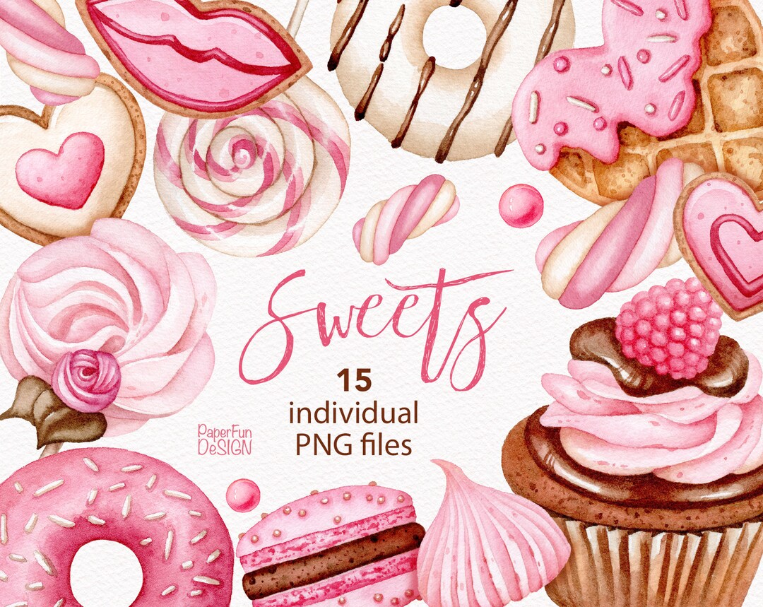Valentine's Day Watercolor Clipart. Pink Sweets Cookies. Cute Love ...
